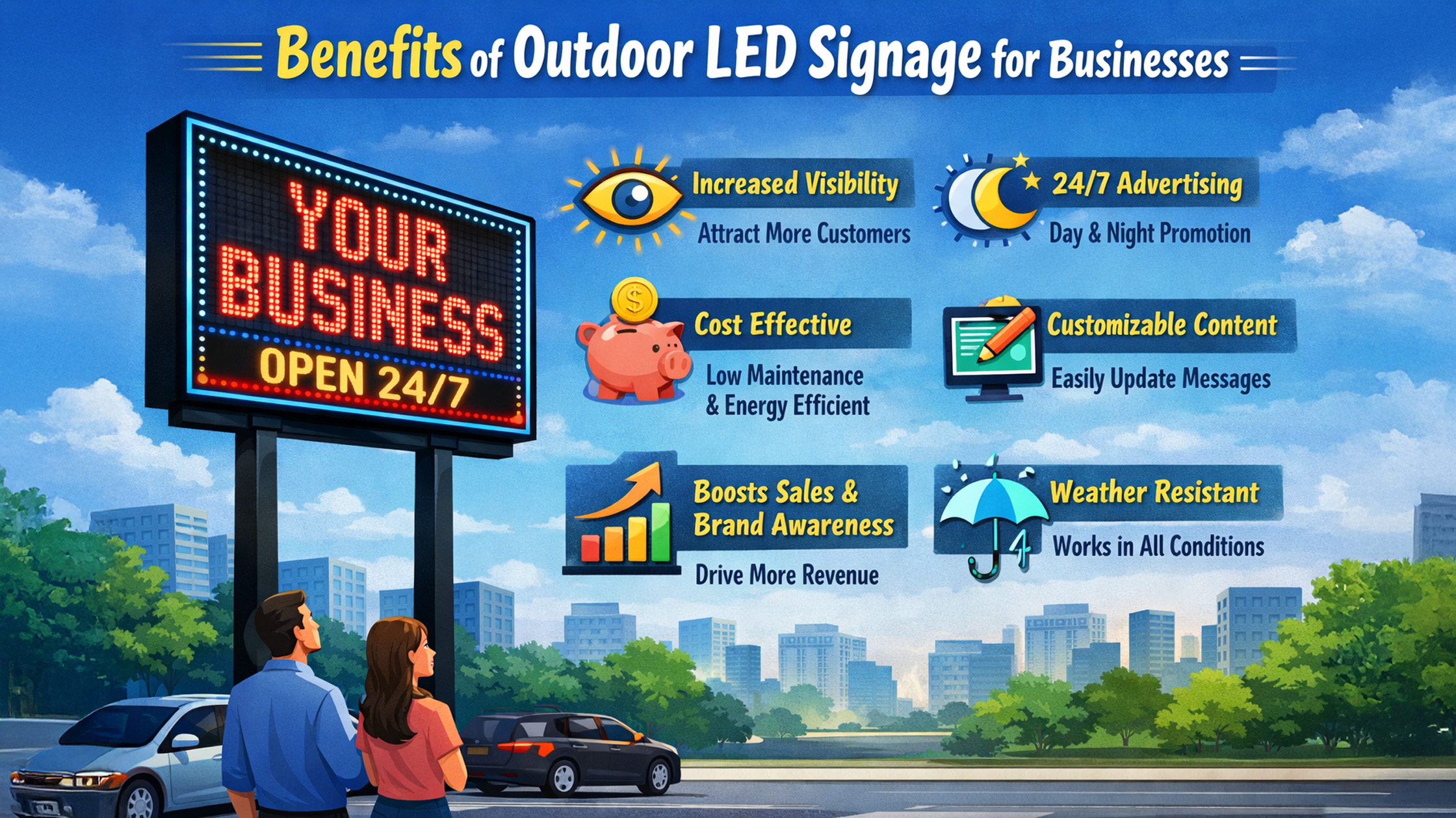 Outdoor LED Signage Benefits for Business | GoLive India